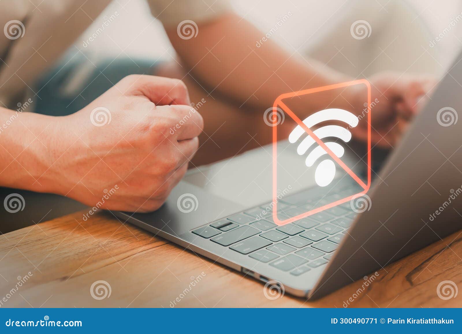 Man Using A Laptop Computer To Connect To Wifi But Wifi Not Connected And Waiting To Loading