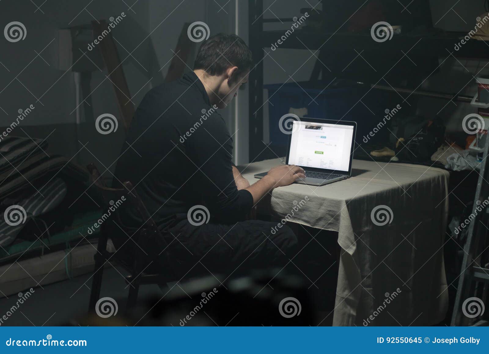 Man Using Laptop in Dark Room. Stock Image - Image of programmer, black ...