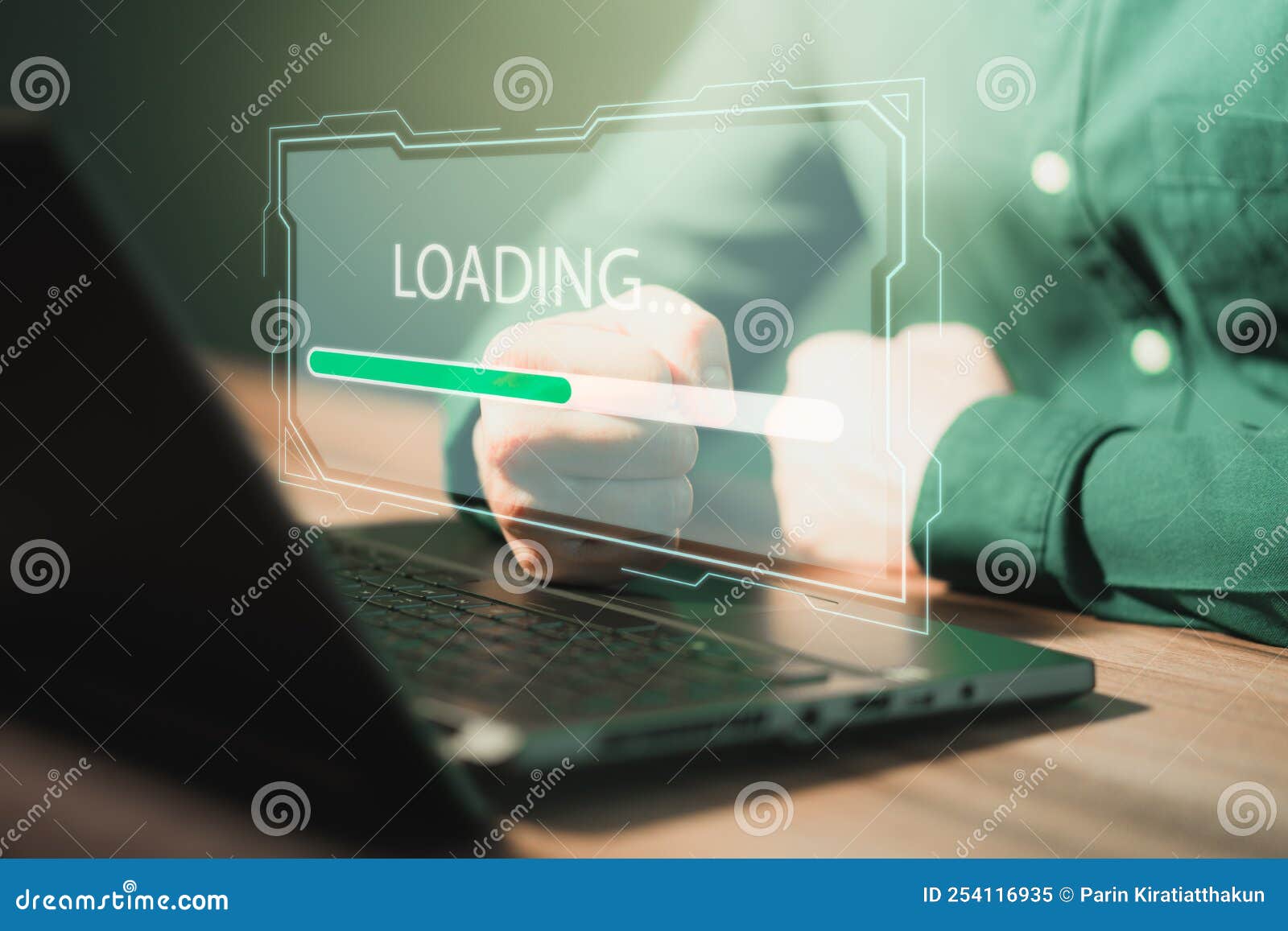 Man Using Laptop for Download and Waiting To Loading Digital Business ...
