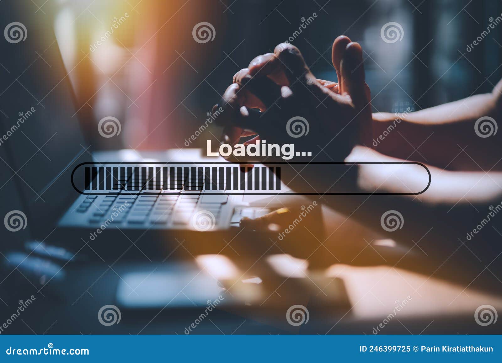 Man Using Laptop for Download and Waiting To Loading Digital Business ...
