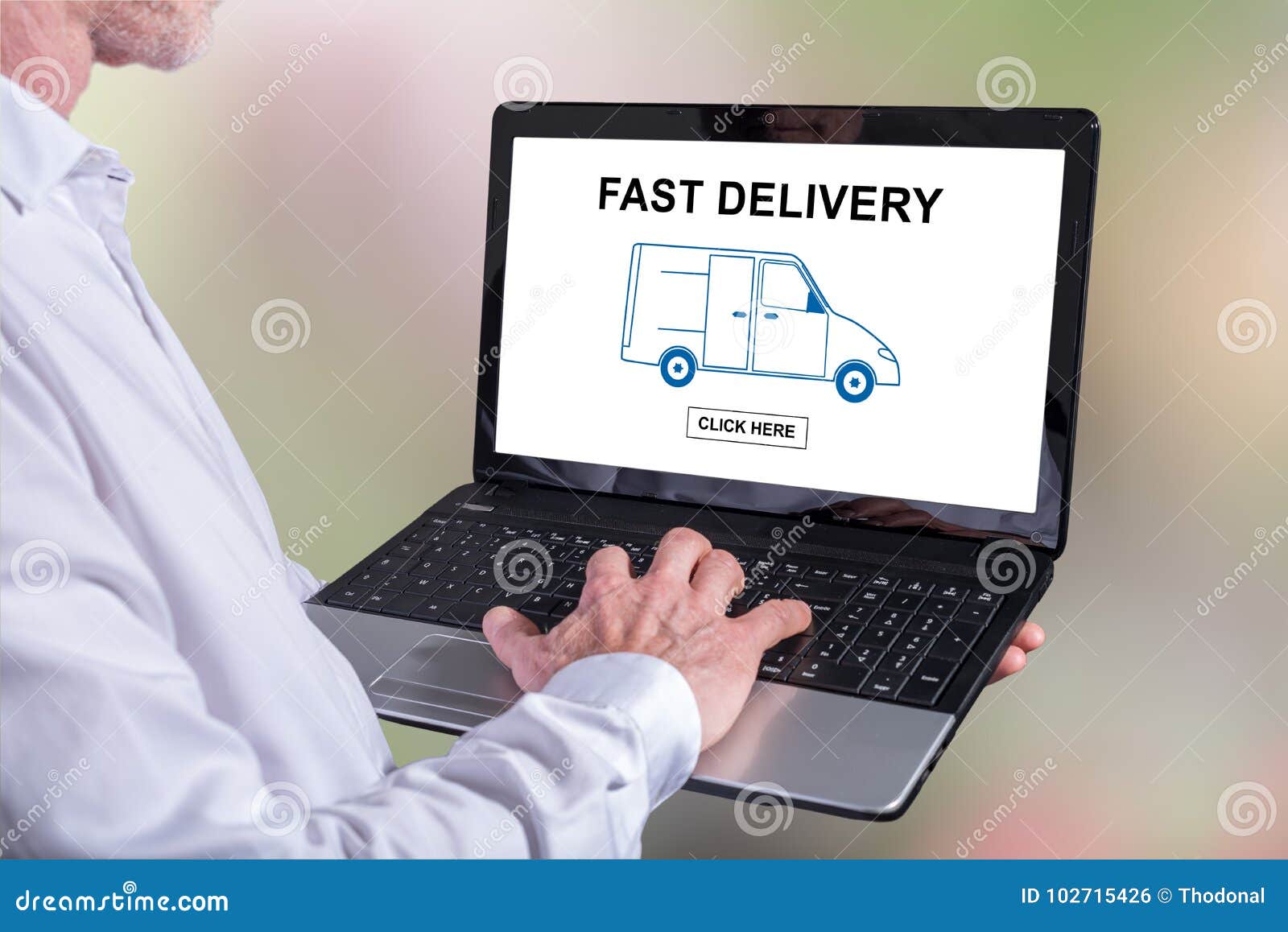 Fast Delivery Concept on a Laptop Stock Photo - Image of hand, logistic ...