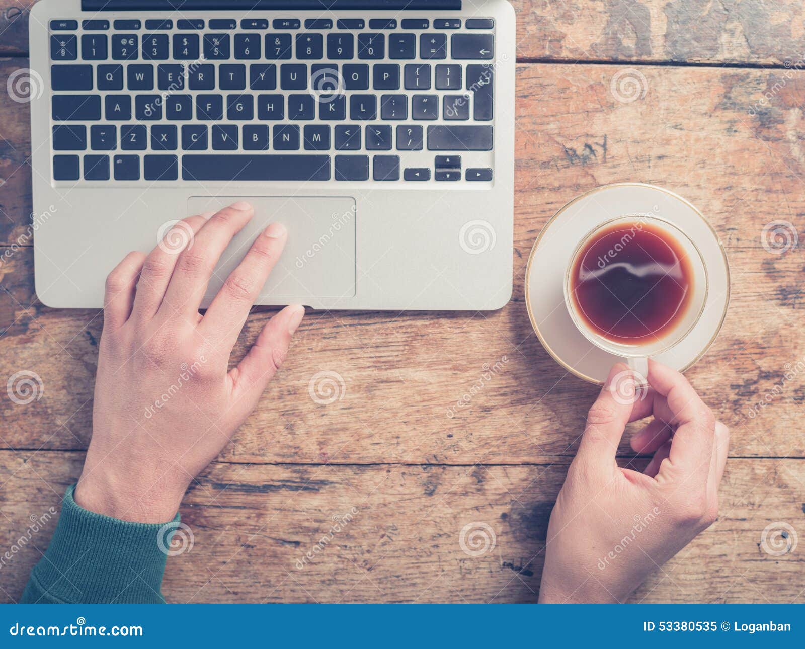 Man Using Laptop and Having Coffee Stock Image - Image of computer ...