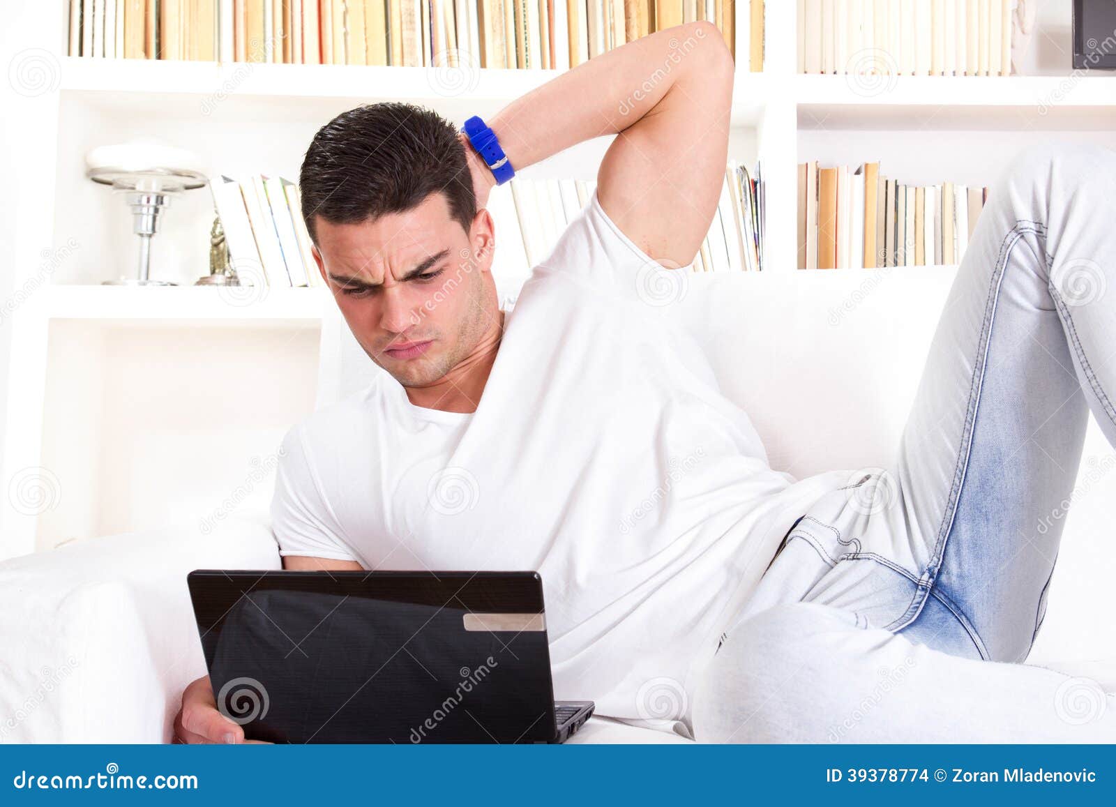 Man Using Laptop Having Problems with Communication and Internet Stock ...