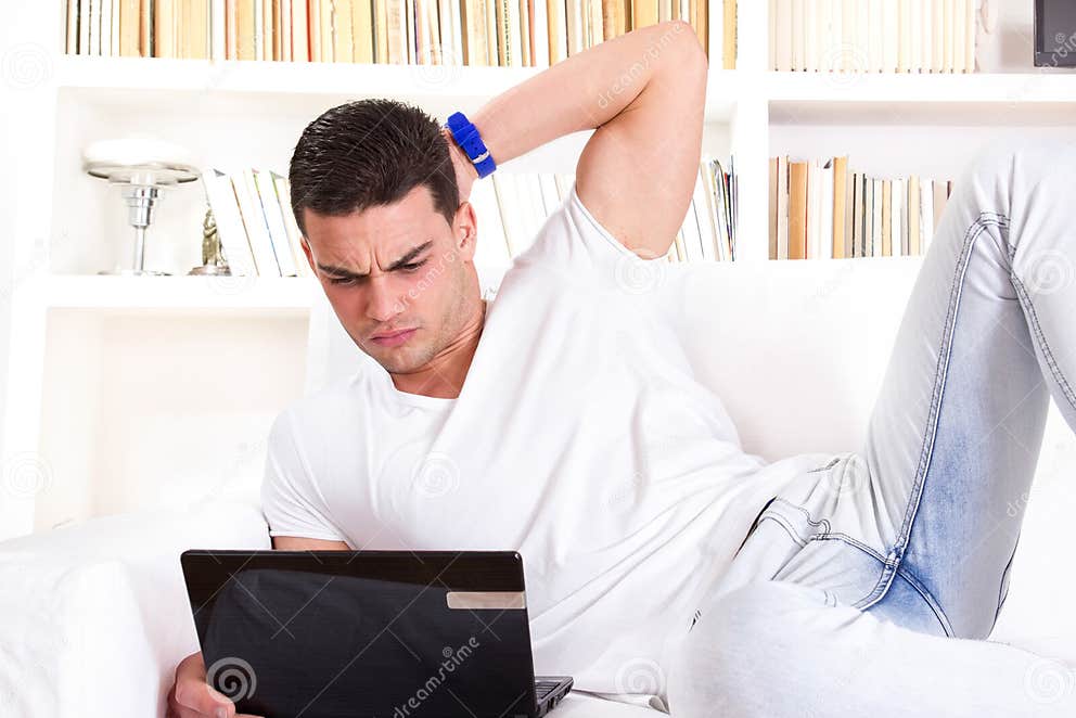Man Using Laptop Having Problems with Communication and Internet Stock ...