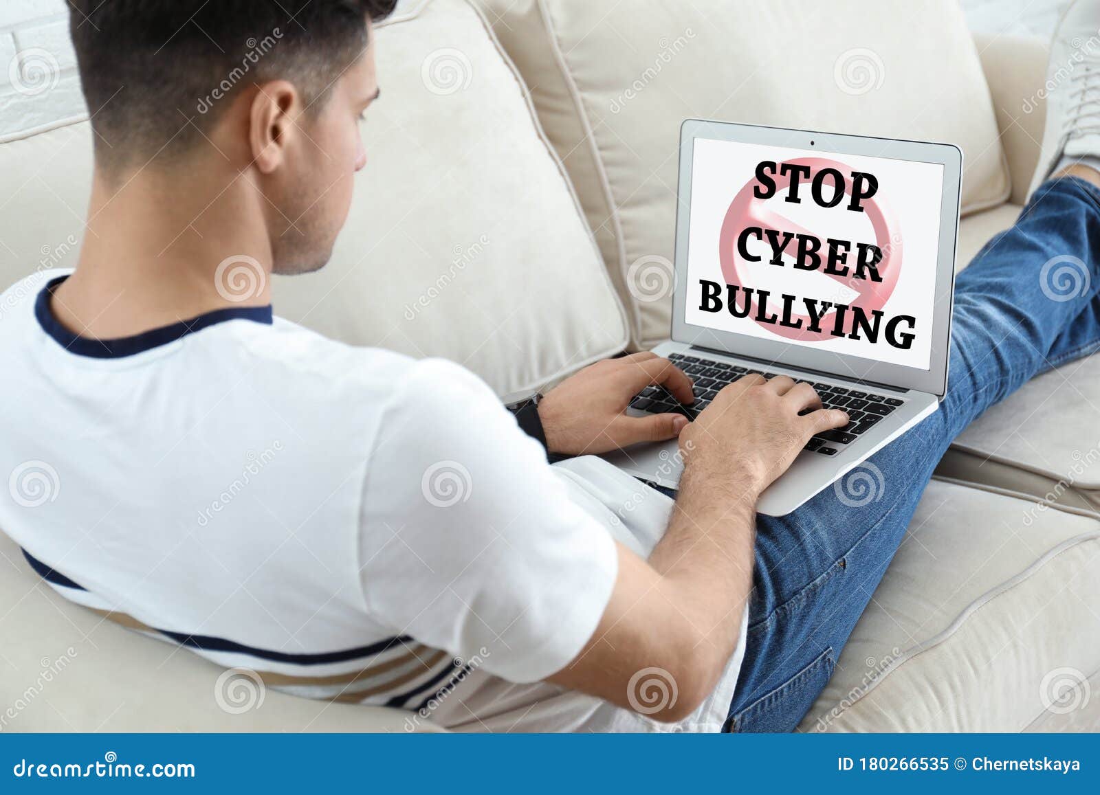 Man Using Laptop at Home. Cyber Bullying Stock Image - Image of gadget ...