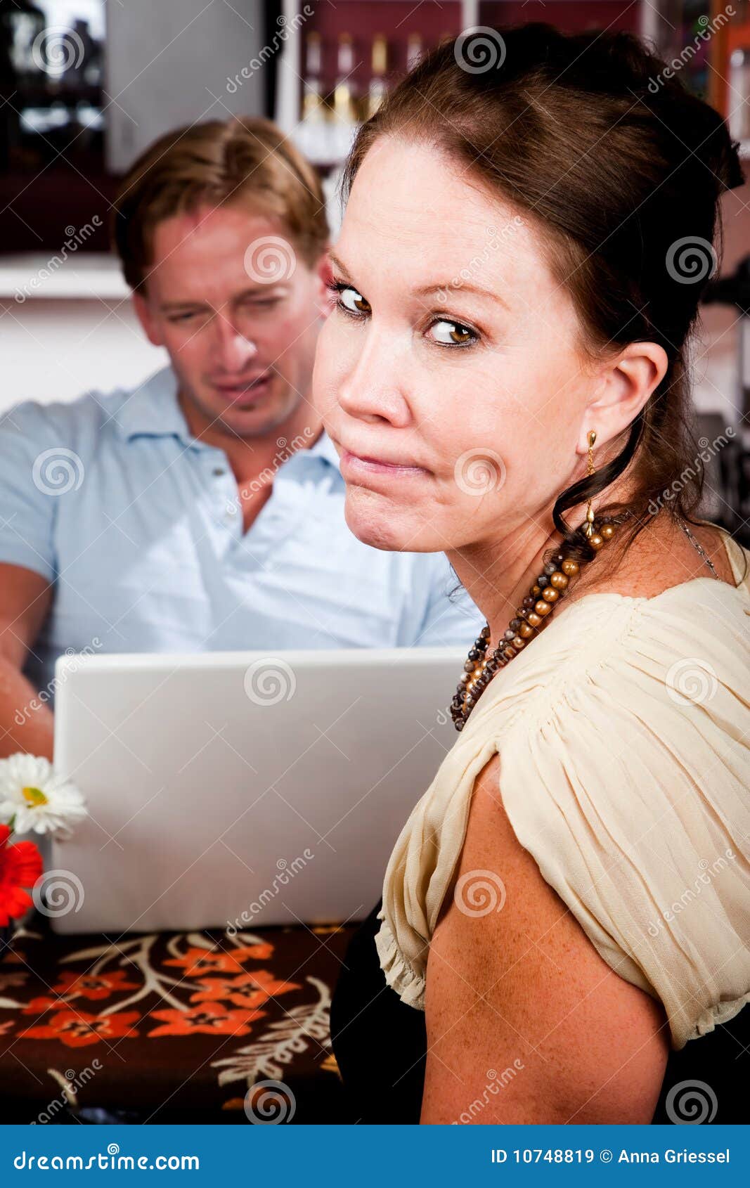 Man Using Laptop Ignoring His Date in Coffee House Stock Image - Image ...