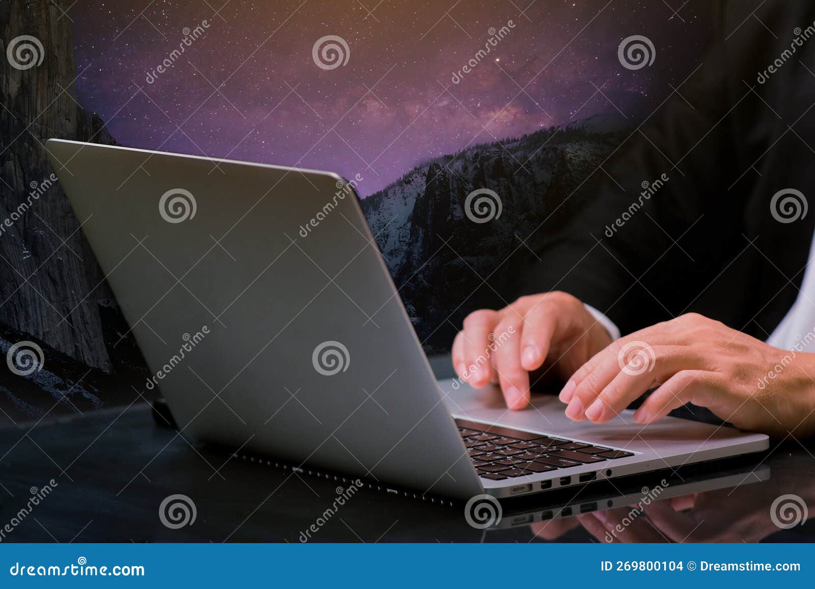 Man Using Laptop with Internet Network Technology, Concept Technology ...