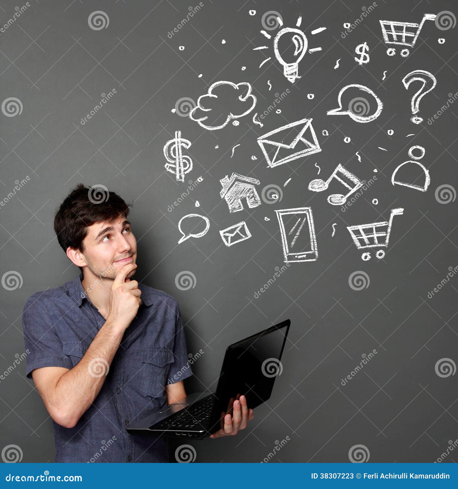 Man Using Laptop for Multimedia Stock Image - Image of internet ...