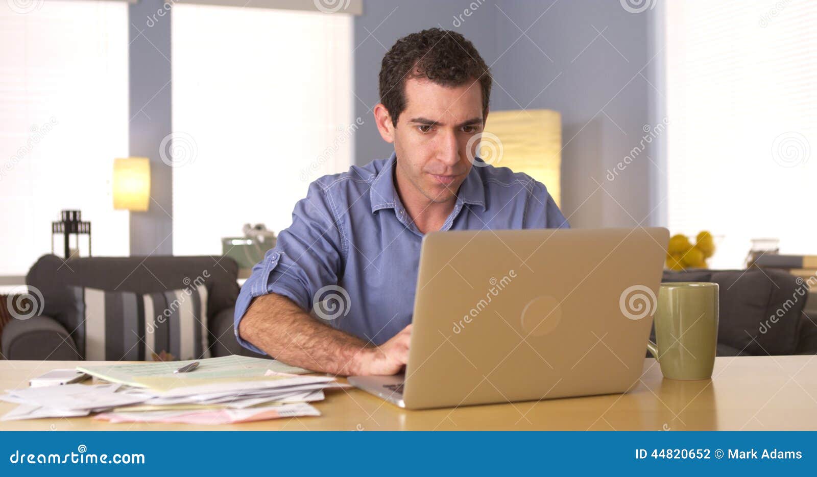 Man Using Laptop for Online Banking Stock Photo - Image of debt ...