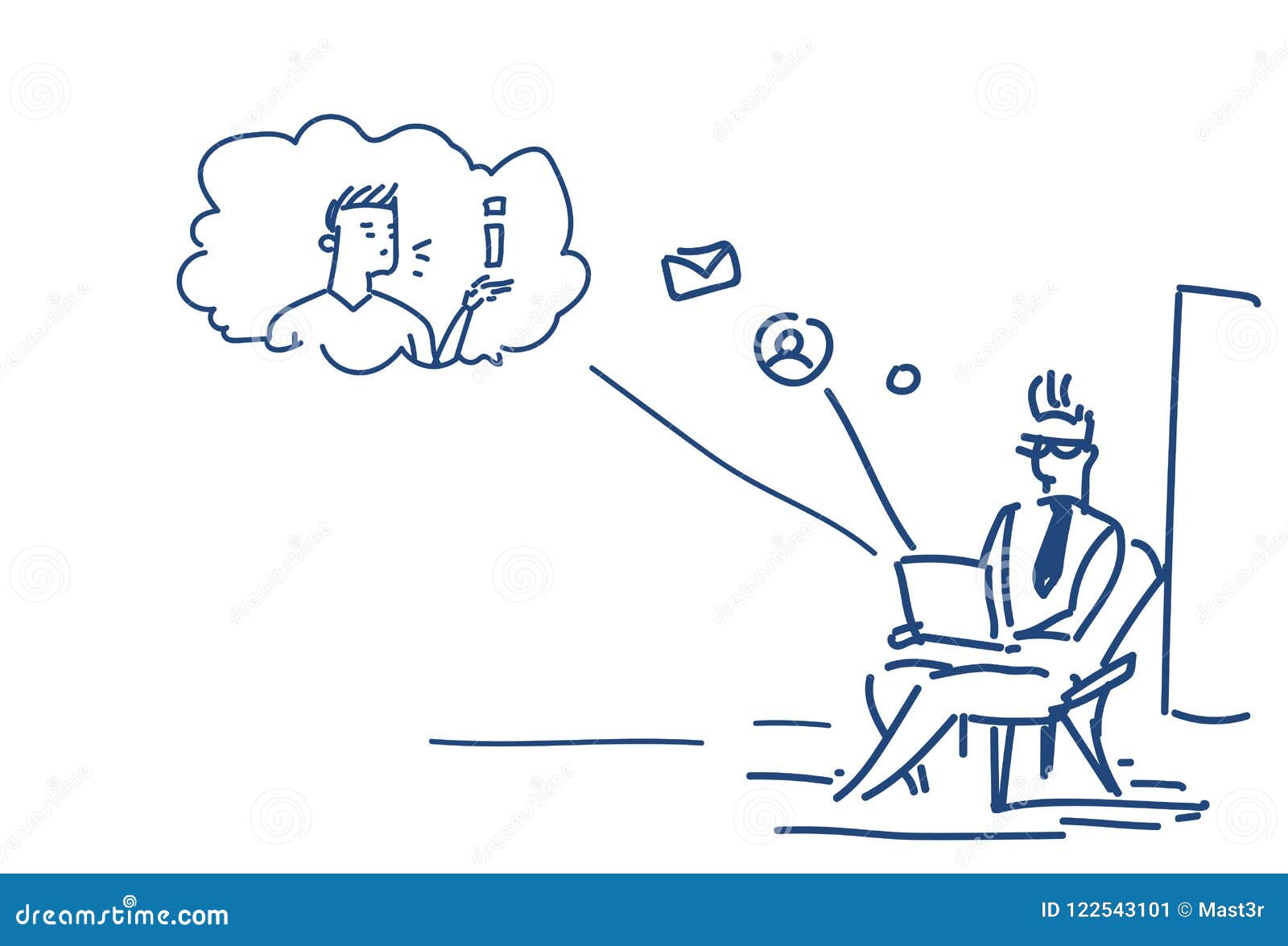 Man Using Laptop Sitting Pose Online Communication Concept Chat ...