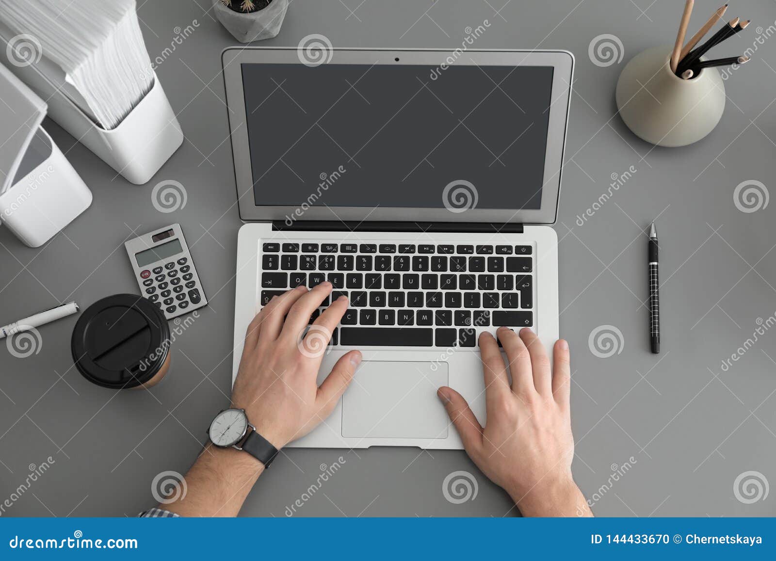 Man Using Laptop at Table. Space for Design Stock Photo - Image of ...