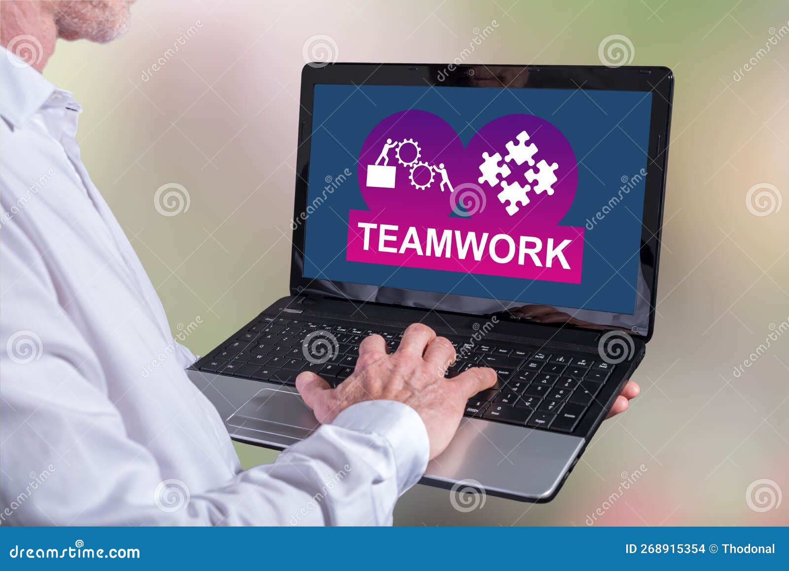 Teamwork Concept on a Laptop Stock Photo - Image of success, connect ...