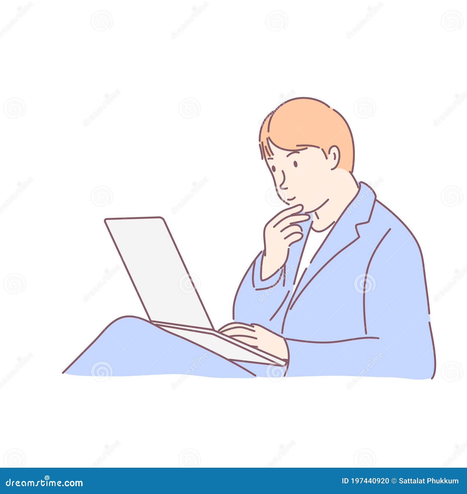 Man Using Laptop and Thinking. Hand Drawn Character Style Vector Stock ...
