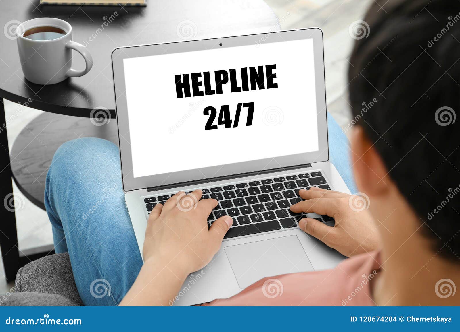 Man Using Laptop To Contact with Online Technical Support Stock Photo ...