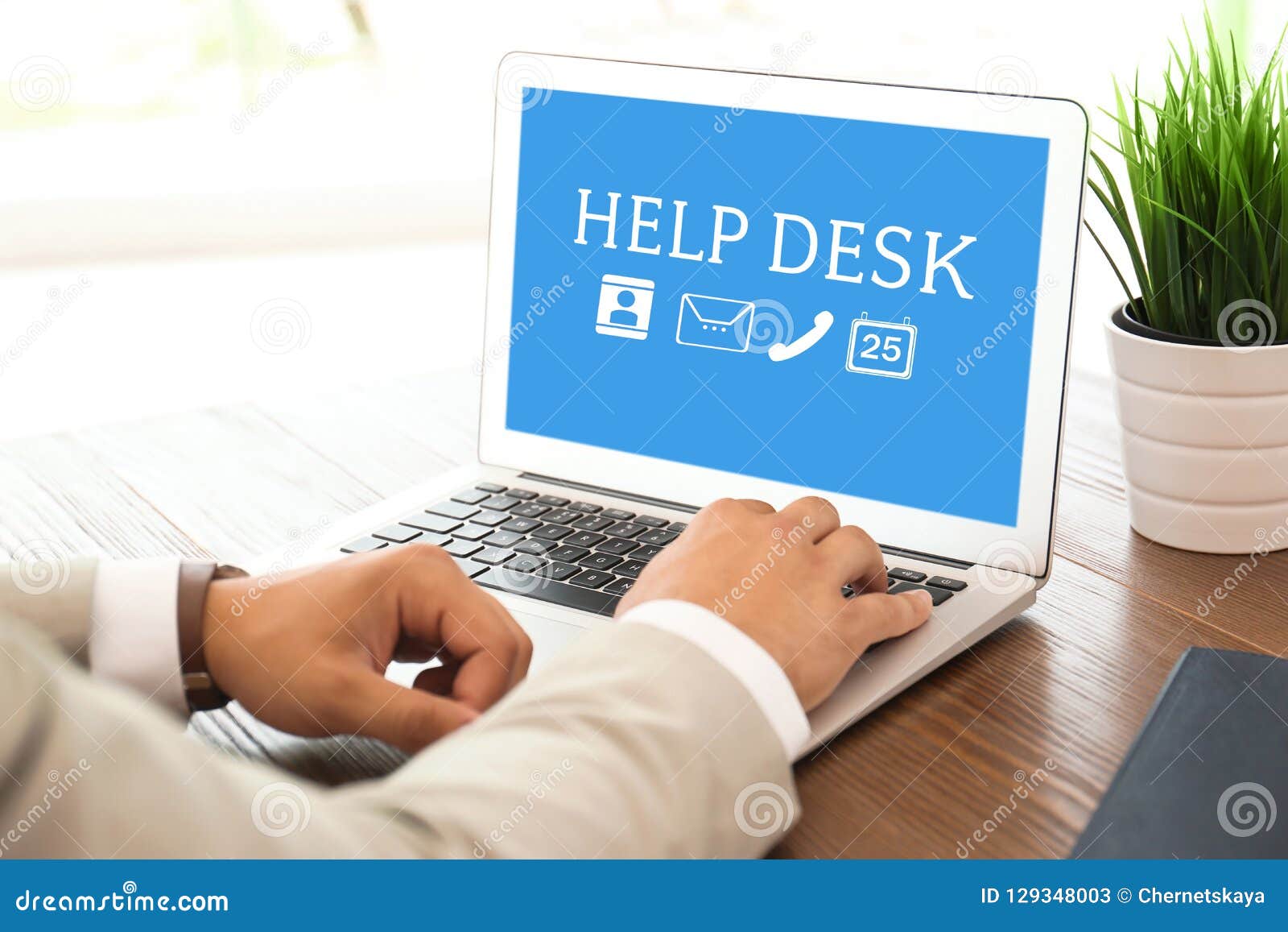 Man Using Laptop To Contact with Online Technical Support Stock Image ...