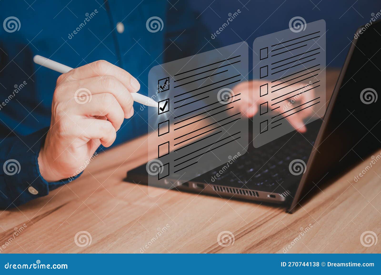 Man Using a Laptop and Touching on Virtual Screen Contact Questionnaire ...