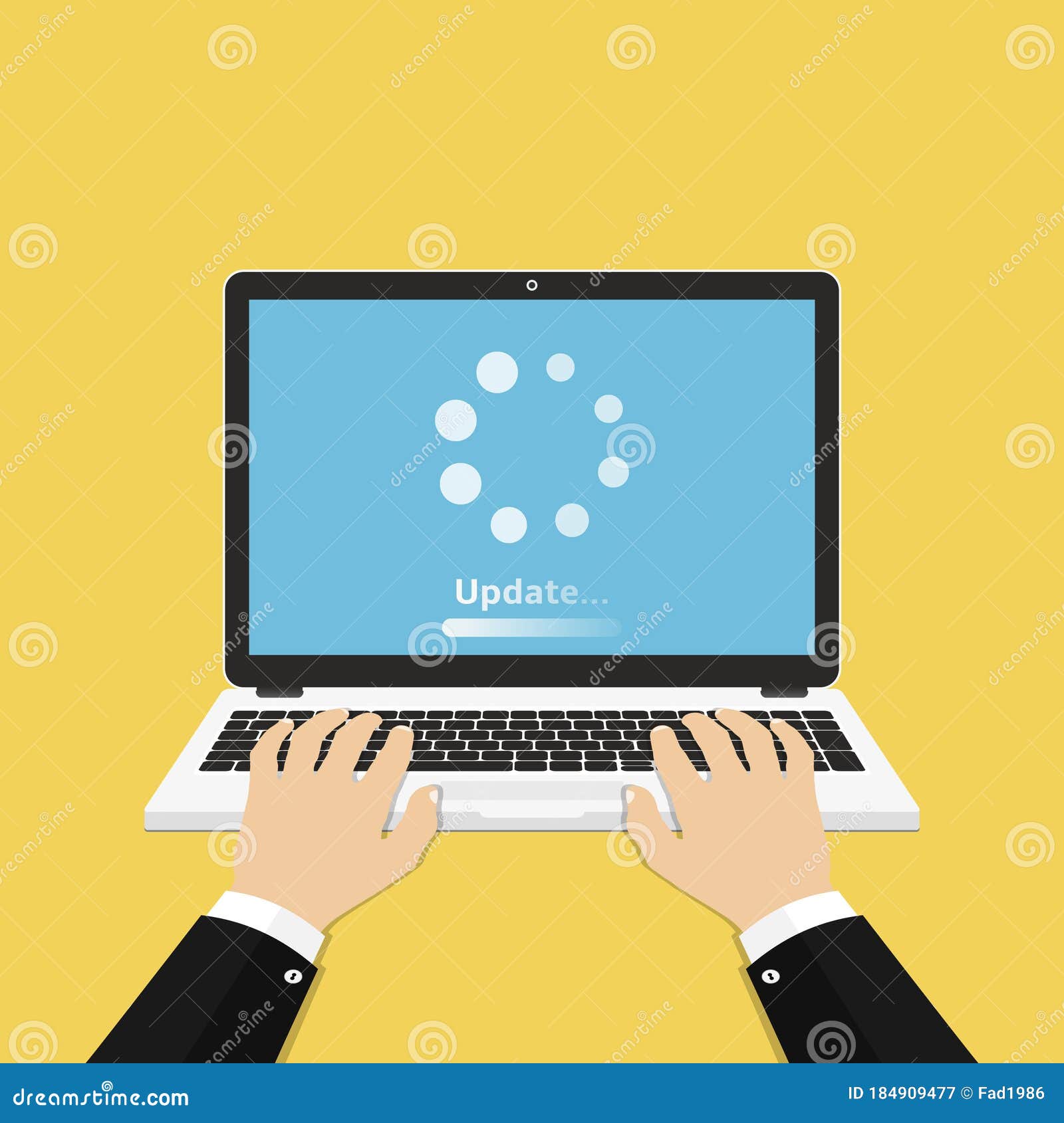 Man Using Laptop with Update Loading Process on Screen Stock Vector ...