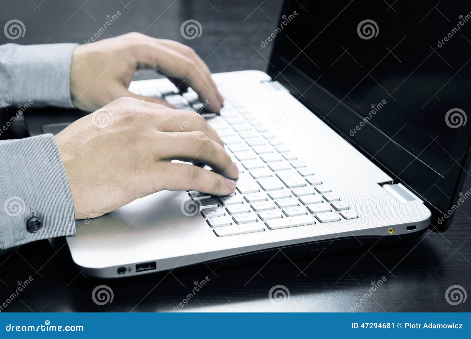 Man Using Laptop with White Keyboard. Stock Image - Image of processor ...