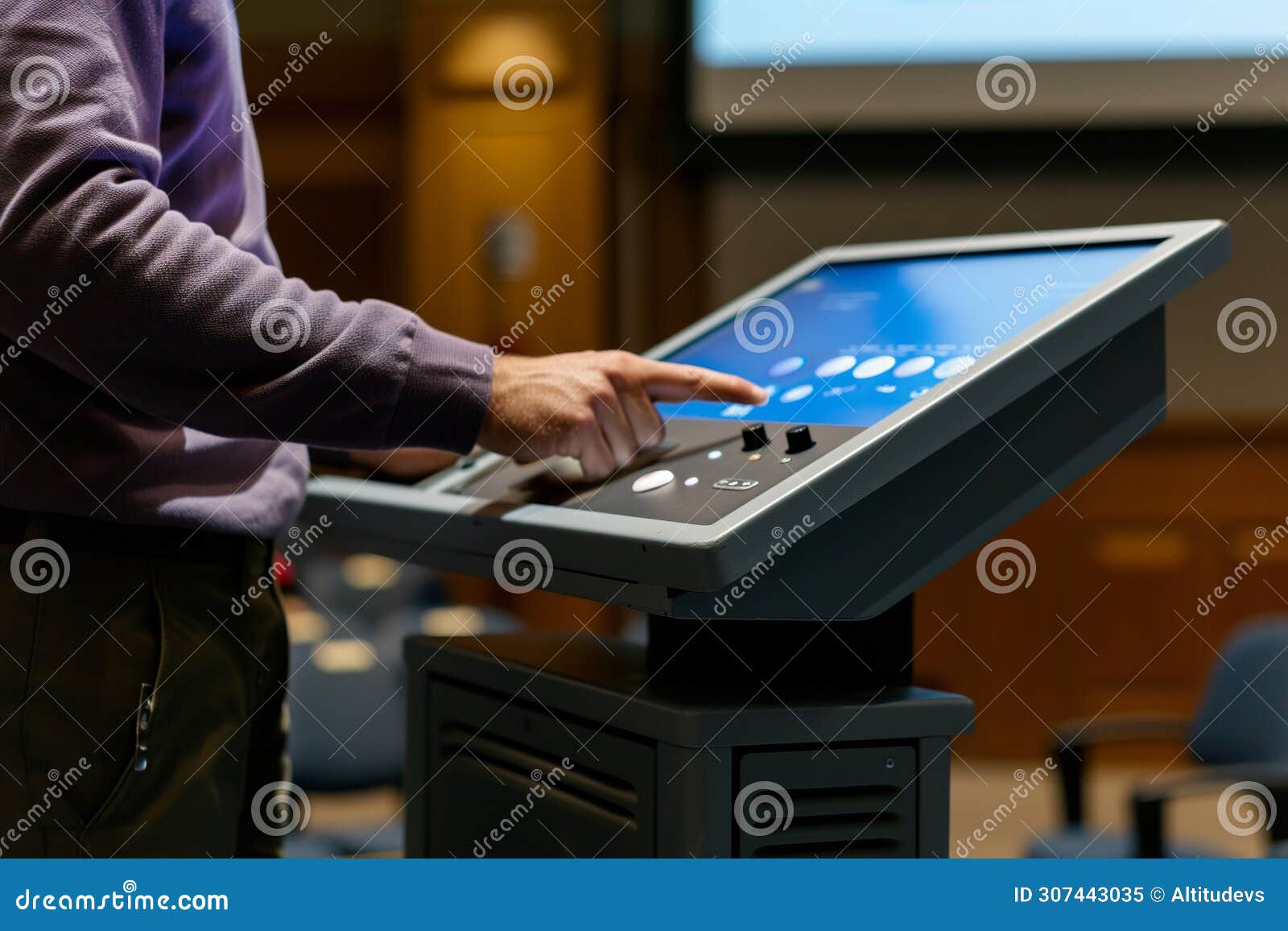 Man Using a Lecture Podium with Touch Panel Controls Stock Image ...