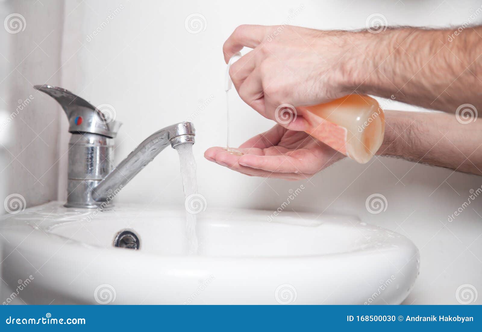 Man Using Liquid Soap. Cleaning Hands. Hygiene Stock Photo - Image of ...