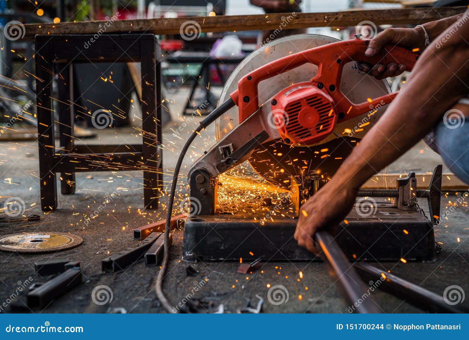 Close Up Man Using Machine Cutting Steel Stock Photo - Image of ...