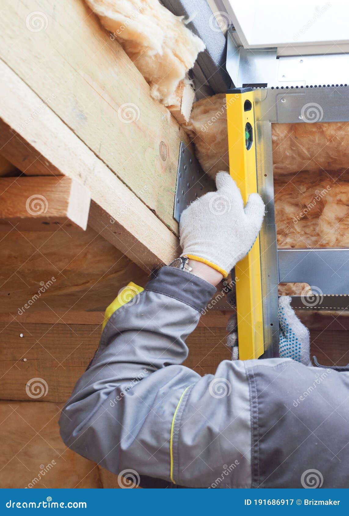 Man Using Measuring Level, Checking Window Surface Stock Image - Image ...