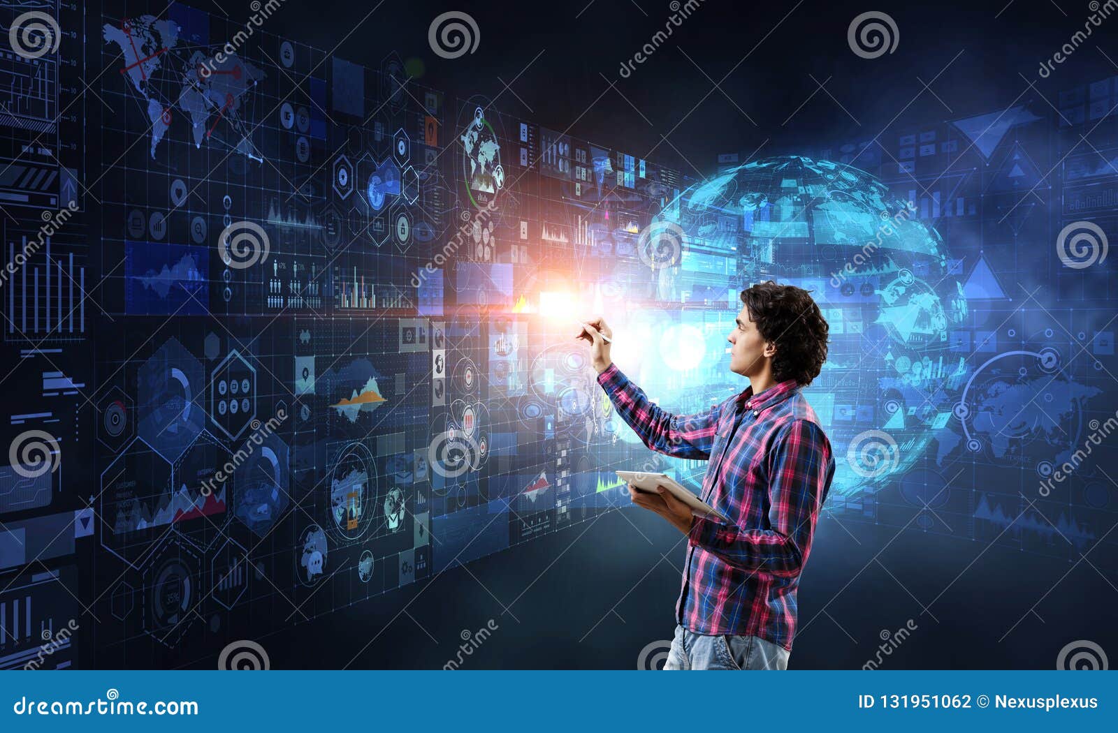 Man Using Media Interface. Mixed Media Stock Photo - Image of checked ...