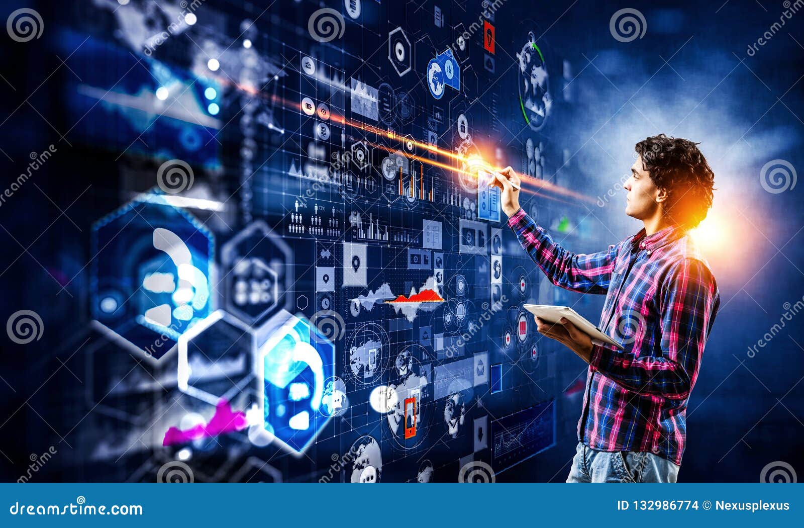 Man Using Media Interface. Mixed Media Stock Photo - Image of interface ...