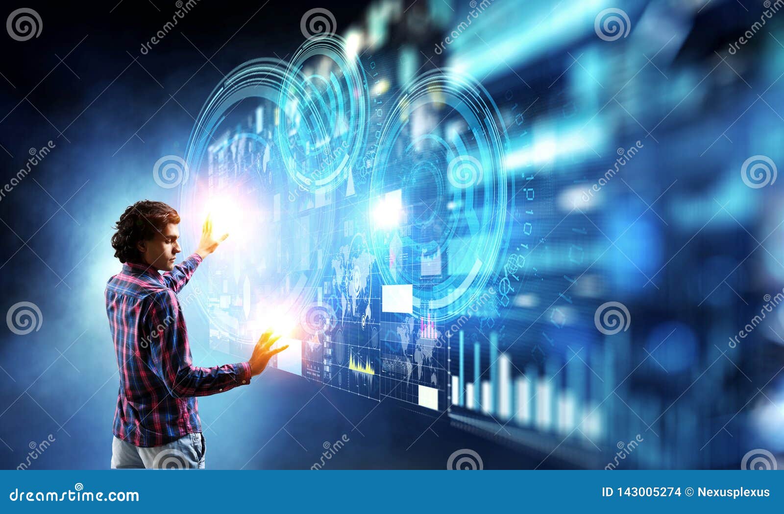 Man Using Media Interface. Mixed Media Stock Photo - Image of checked ...