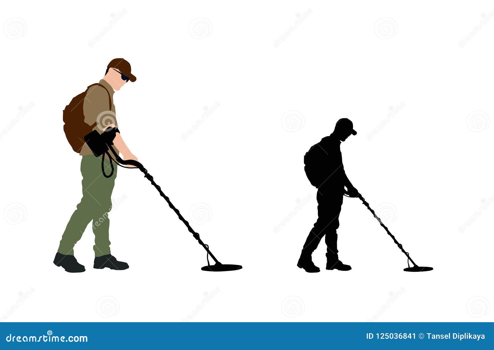 Man Using Metal Detector with Backpack Stock Vector - Illustration of ...