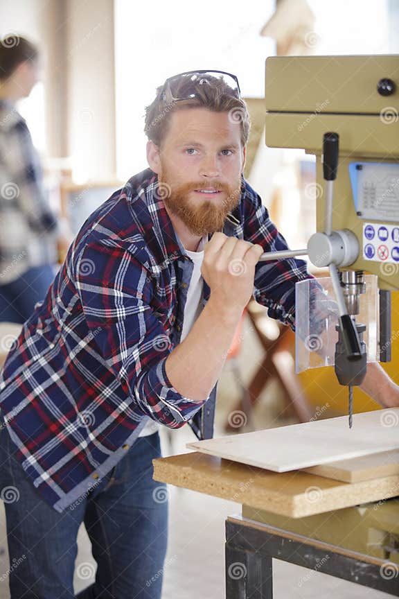 Man Using Milling Machine for Cutting Wood Stock Image - Image of ...