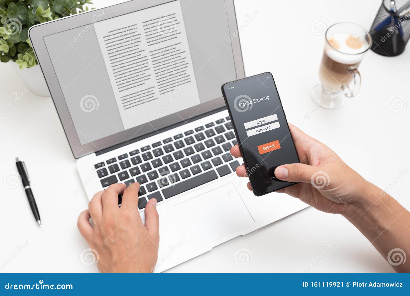 Man Using Mobile Banking on Smartphone Stock Image - Image of document ...