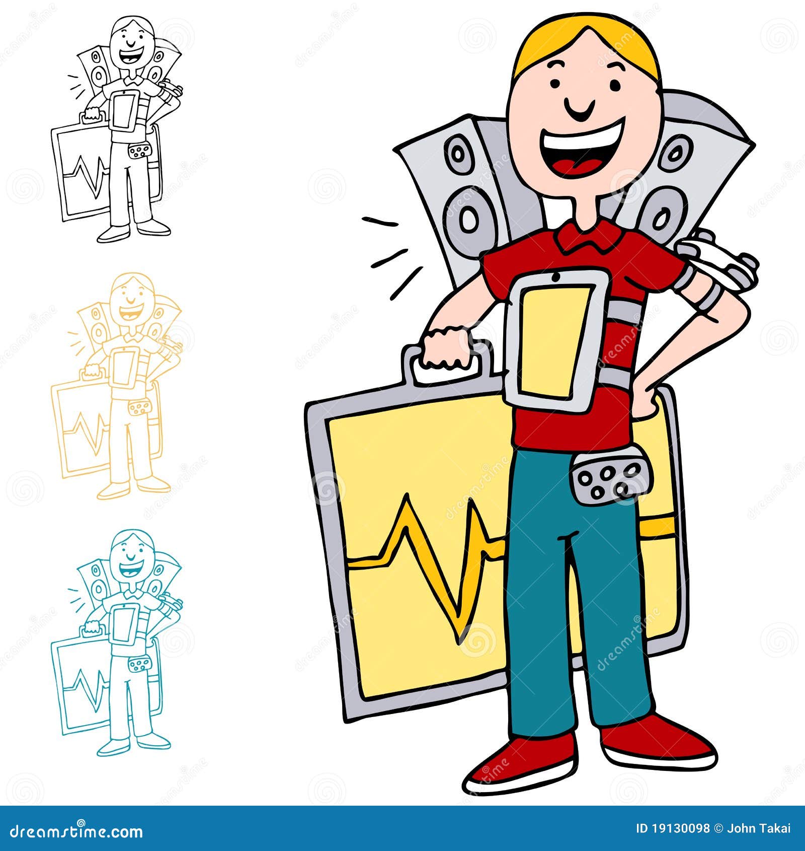 Man Using Mobile Electronic Devices Stock Vector - Illustration of ...
