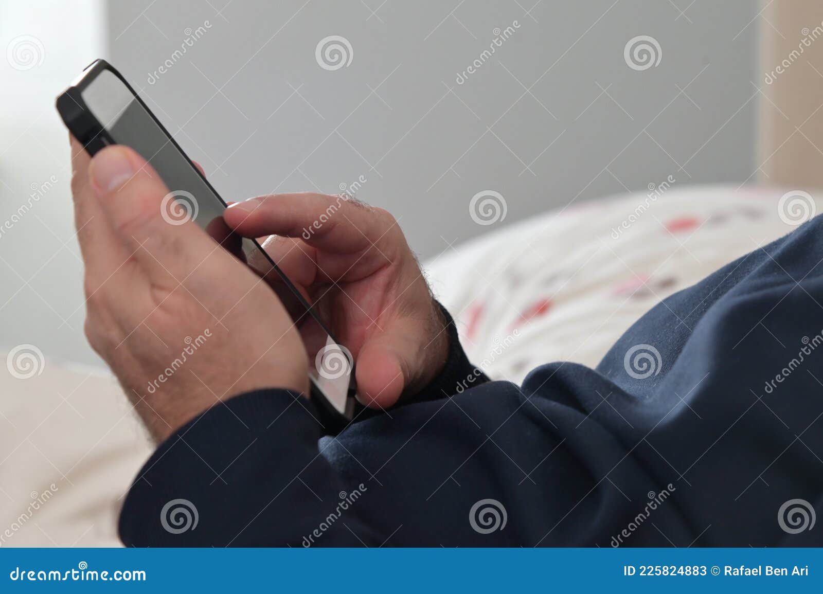 Man Using Mobile Phone in Bed Stock Image - Image of network, alone ...