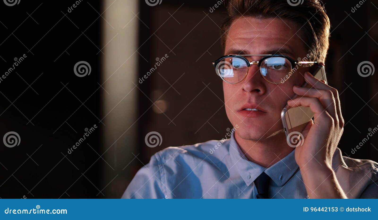 Man Using Mobile Phone in Dark Office Stock Image - Image of graphic ...