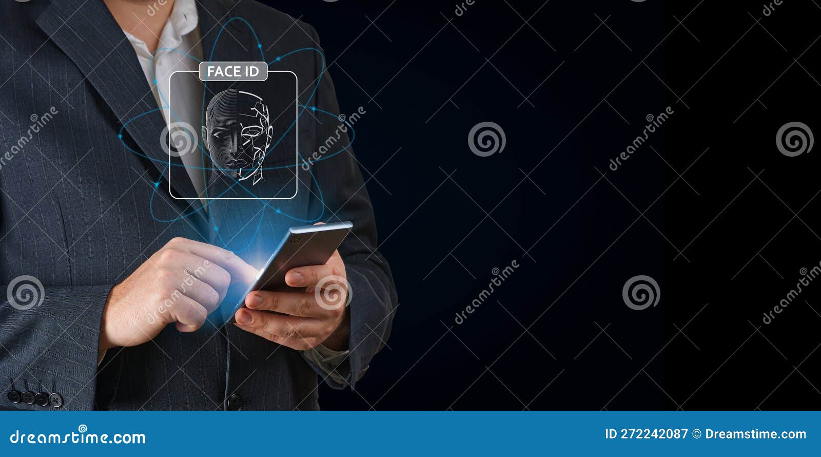 Man Using Mobile Phone with Face Id Scan and Modern Technology. Login ...