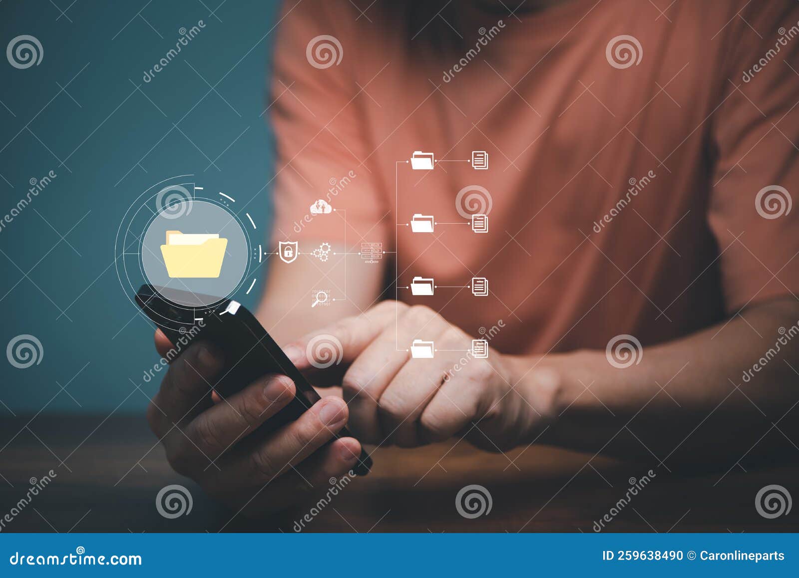 Man Using Mobile Smartphone. Document Management System DMS, Online Documentation Database ...