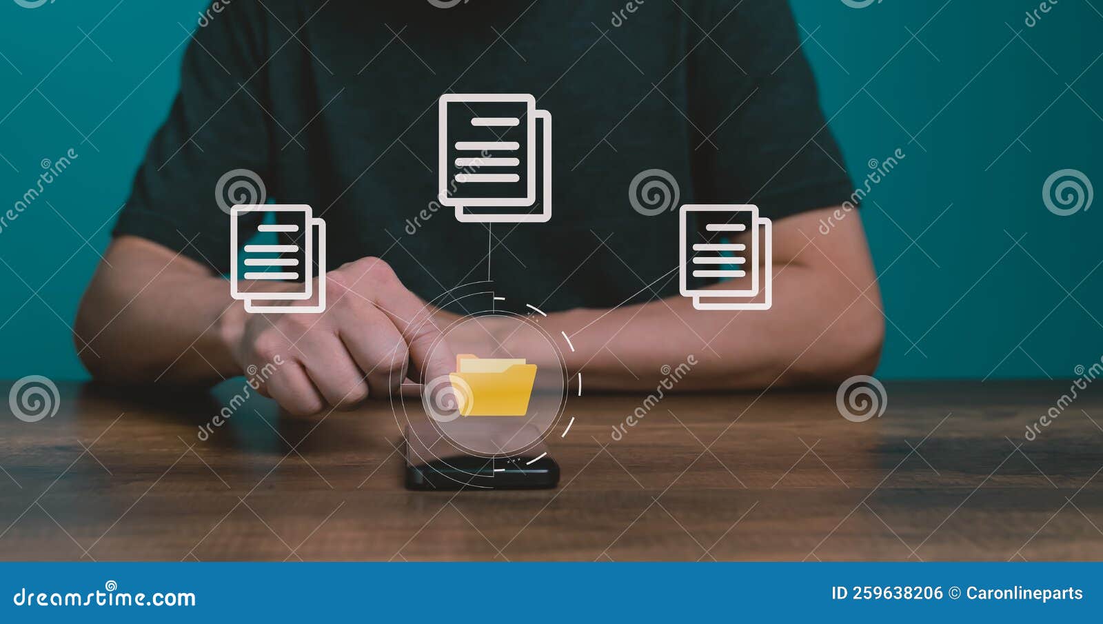 Man Using Mobile Smartphone. Document Management System DMS, Online Documentation Database and ...