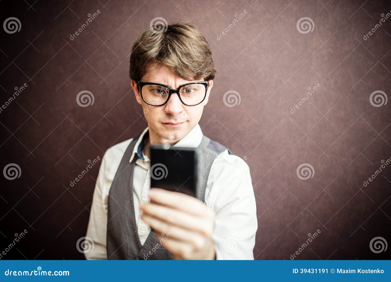 Man Using Mobile Smartphone Stock Image - Image of eyeglasses, geek ...
