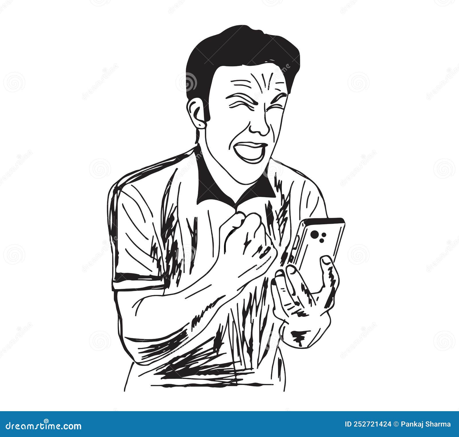 Man Using Mobile Vector, Sketch Drawing of Angry Man Watching His Cell ...