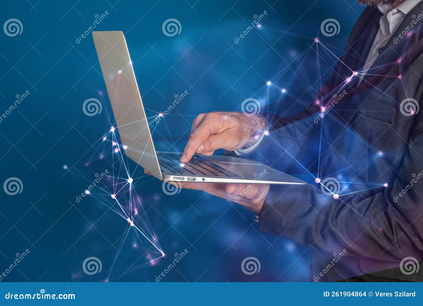 Man Using Modern Computer Surfing Internet Futuristic Metaverse.Digital ...