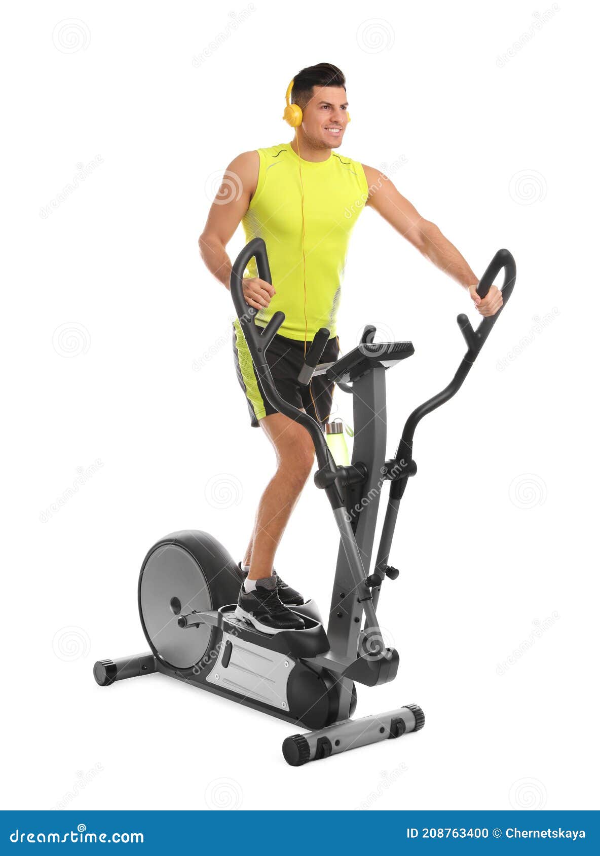 Man Using Modern Elliptical Machine on White Background Stock Photo ...