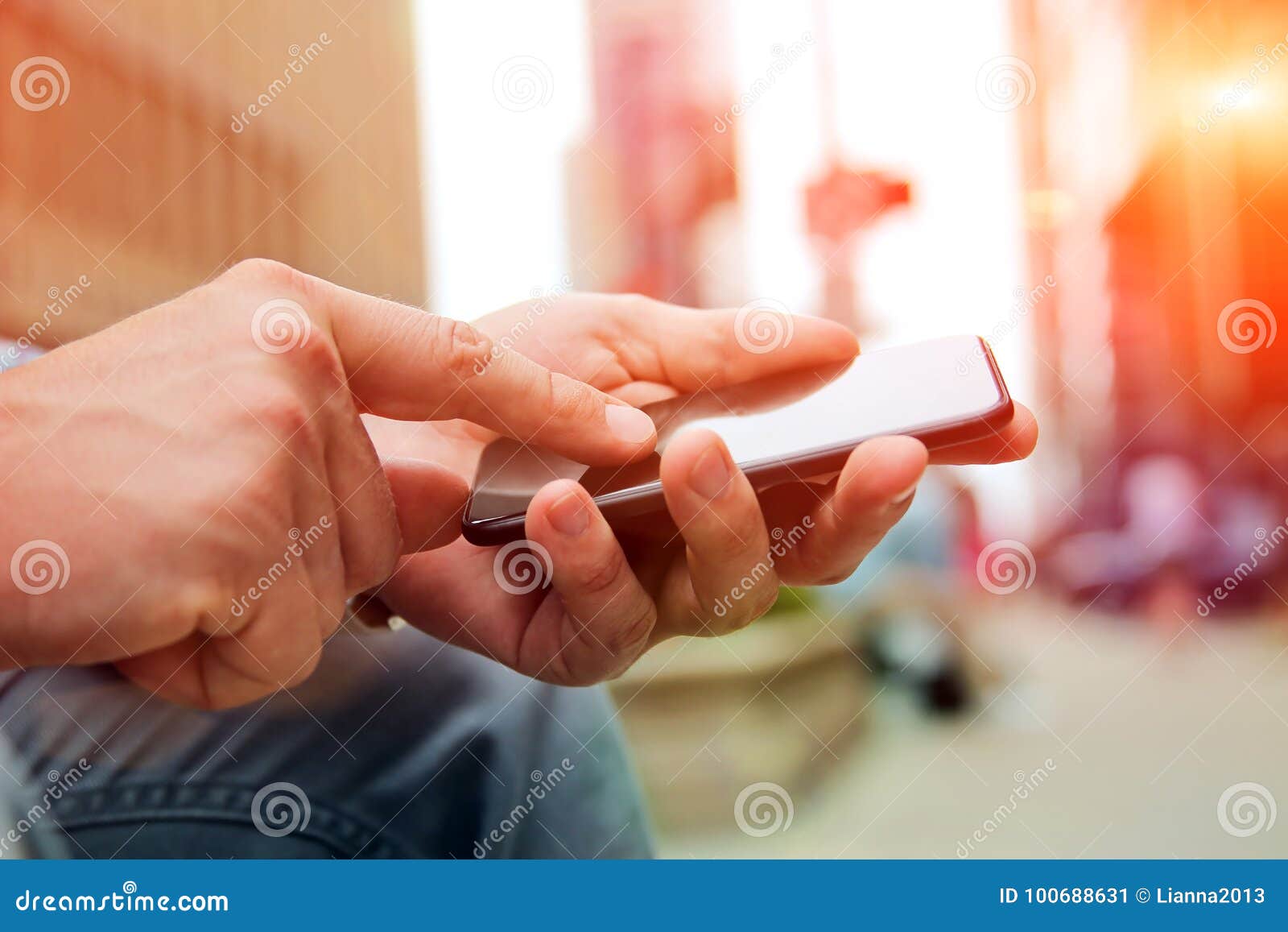 Man Using a Modern Mobile Phone Outside Stock Image - Image of ...