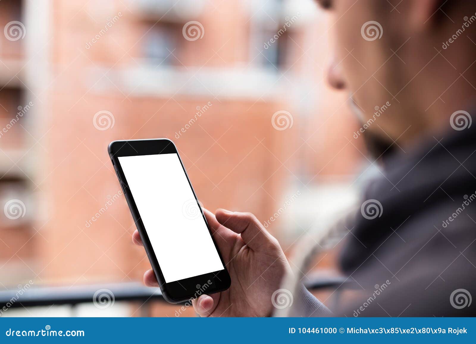 Man Using Modern Mobile Smartphone. Shot with Third-person View, Blank ...