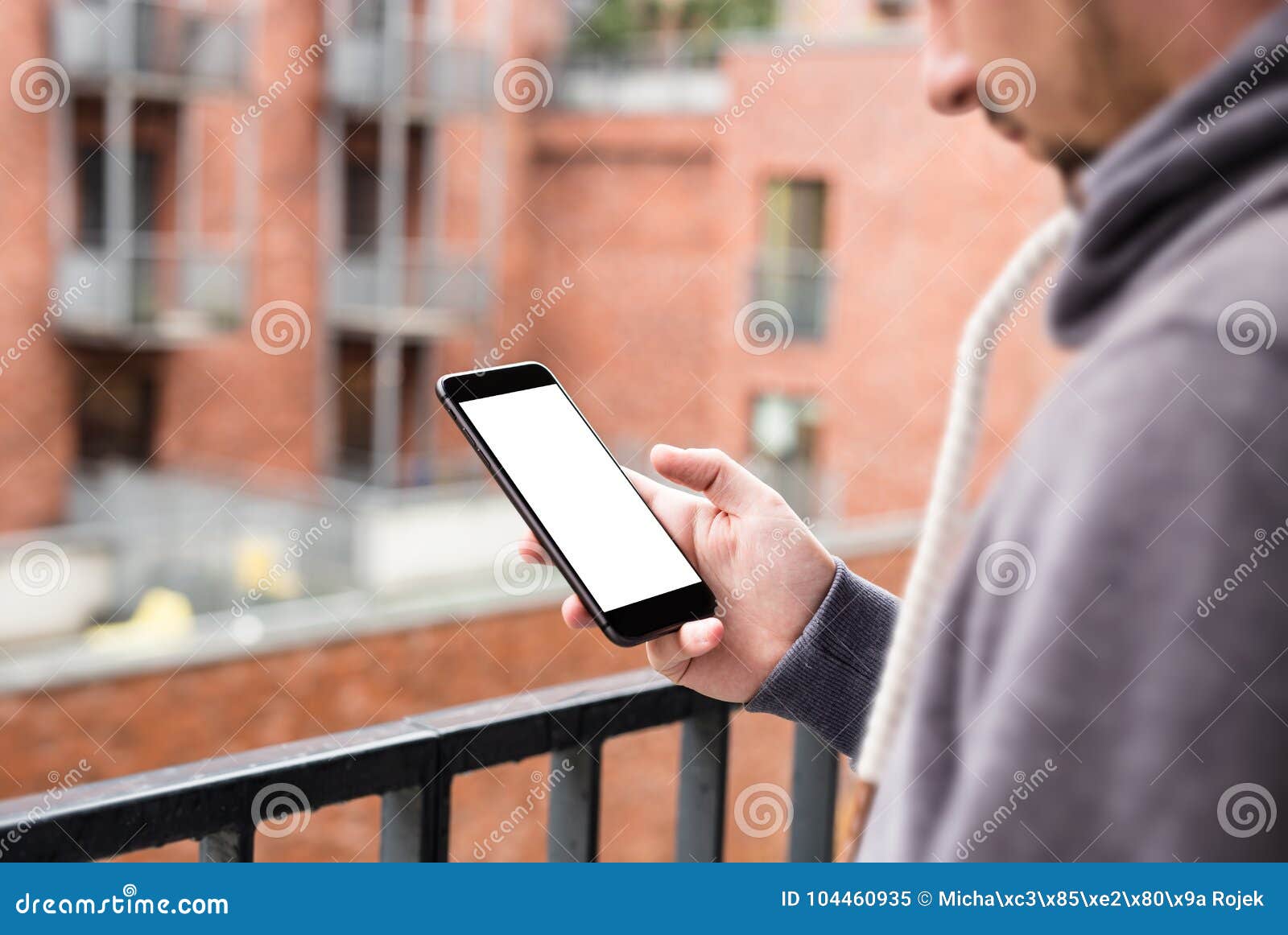 Man Using Modern Mobile Smartphone. Shot with Third-person View, Blank ...