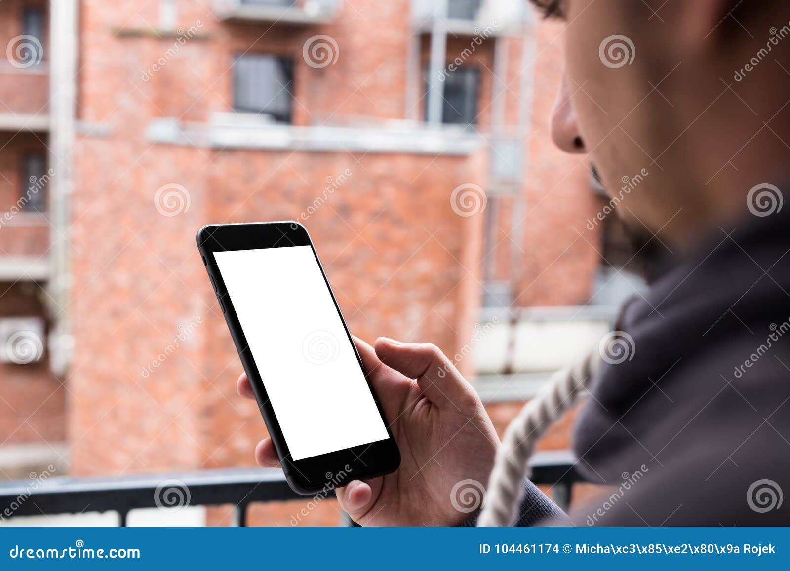 Man Using Modern Mobile Smartphone. Shot with Third-person View, Blank ...
