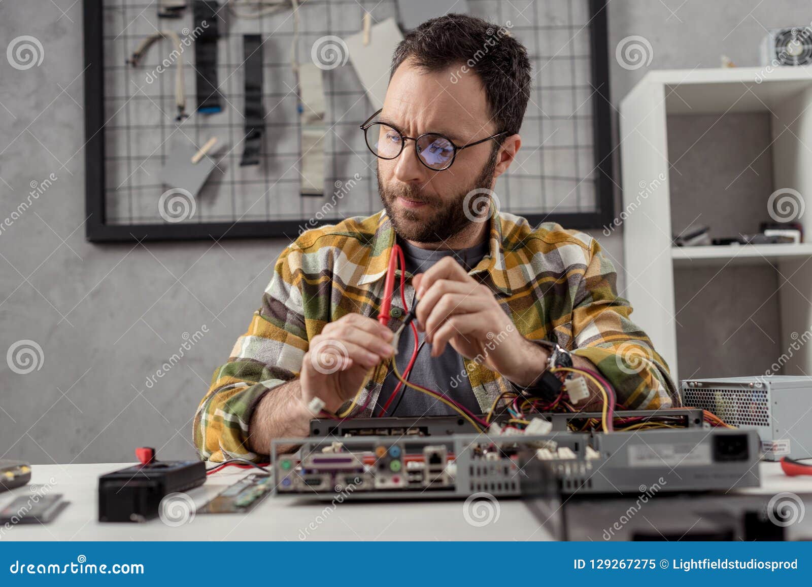 Man Using Multimeter while Fixing Stock Image - Image of tech ...