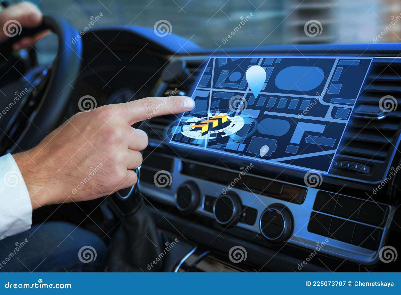 Man Using Navigation System while Driving Car Stock Image - Image of ...