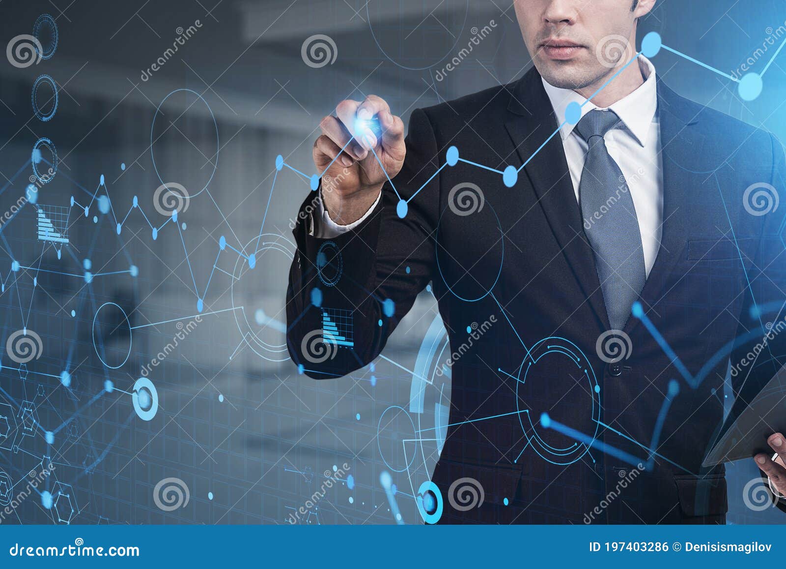 Man Using Network Interface in Office Stock Illustration - Illustration ...