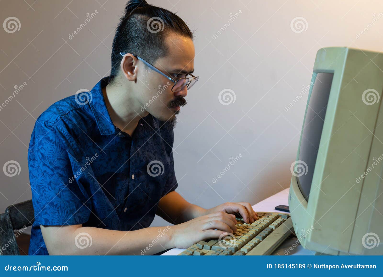 A Man Using an Old Personal Computer . Stock Image - Image of computer ...